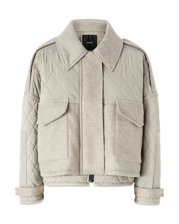 Pinko Whitman Mixed Media Jacket In Beige/Dark Pebble - 70